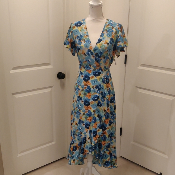 ANNA KAY | Dresses | Newanna Kay Blue And Orange Floral Wrap Dress ...